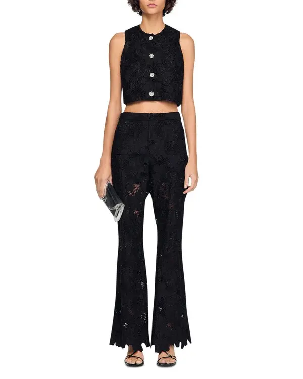 Sandro Embroidered Guipure Lace Crop Top