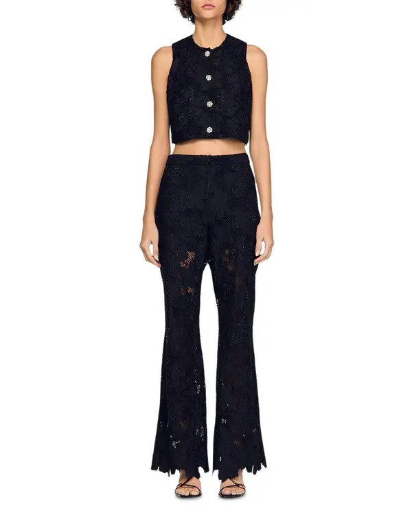 Sandro Embroidered Guipure Lace Crop Top