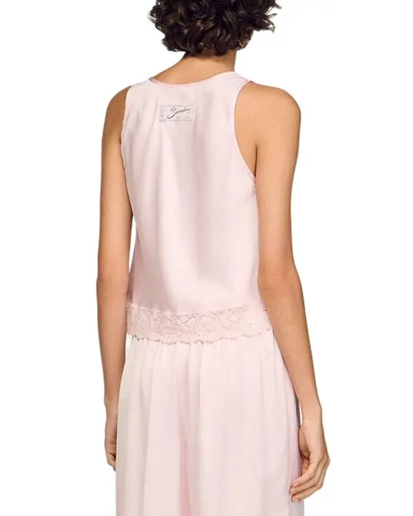 Sandro Satin Top With Lace Trim - Light Pink