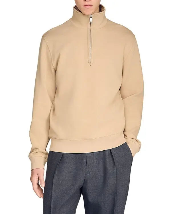 Sandro Cotton Half-zip Sweater - Cappucino