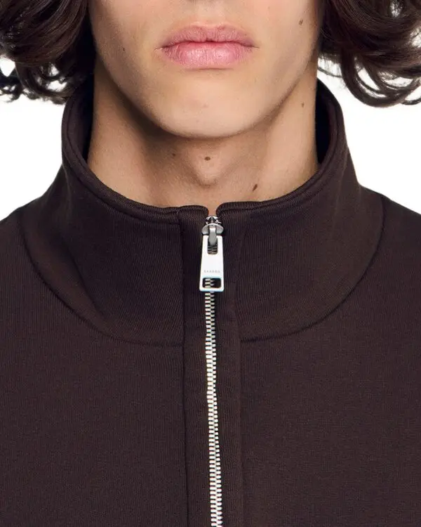 Sandro Cotton Half-zip Sweater - Chocolate
