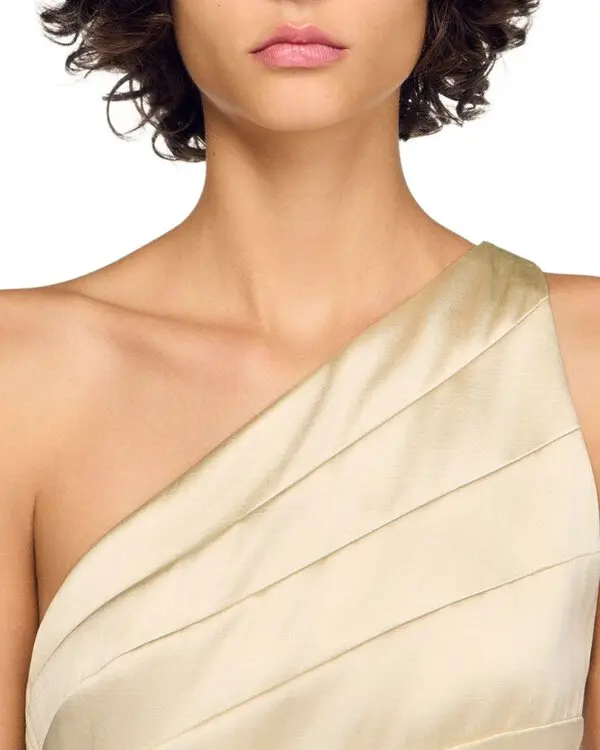 Sandro Short Cutaway Satin Effect Dress - Latte