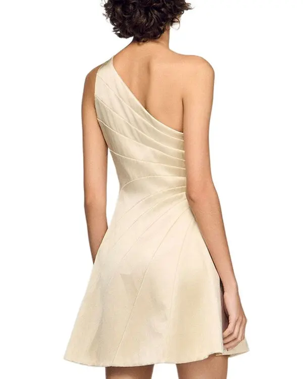 Sandro Short Cutaway Satin Effect Dress - Latte