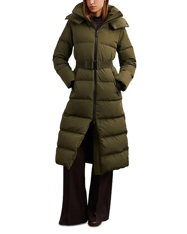 REISS Colette Longline Puffer Coat - Khaki