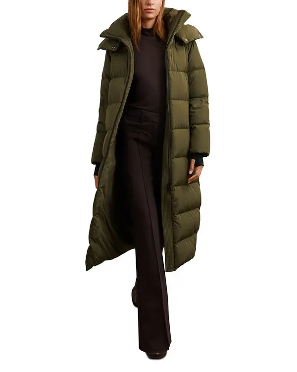 REISS Colette Longline Puffer Coat - Khaki