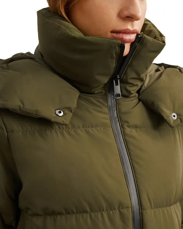 REISS Colette Longline Puffer Coat - Khaki