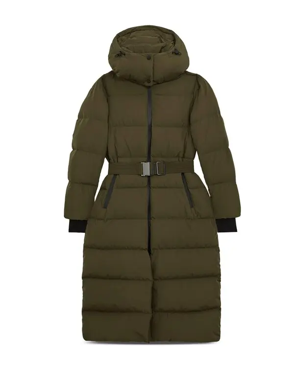 REISS Colette Longline Puffer Coat - Khaki