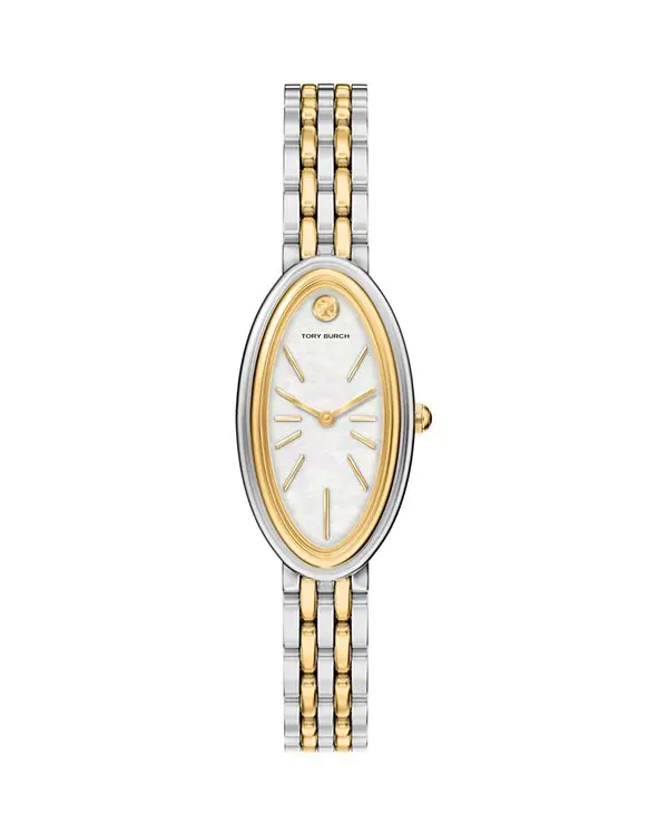 Tory Burch Elongated Oval Watch, 21mm X 38mm - Mother Of Pearl/two-tone