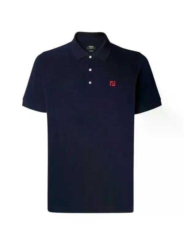 Fendi Ff-embroidered Polo Shirt - Blue