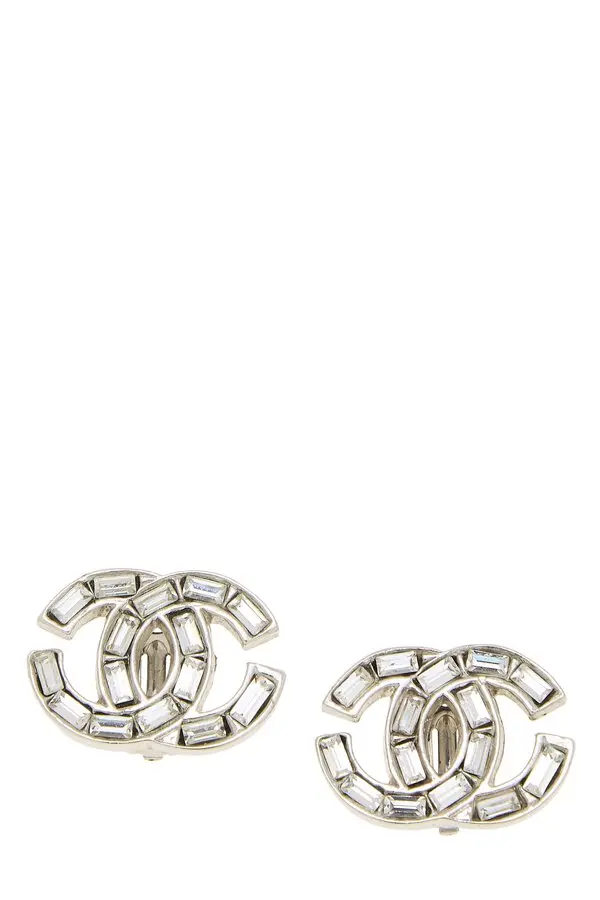 Chanel Crystal 'cc' Earrings - Silver
