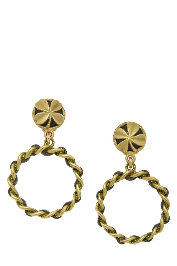 Chanel Gold 'cc' Clover Dangle Earrings - Black