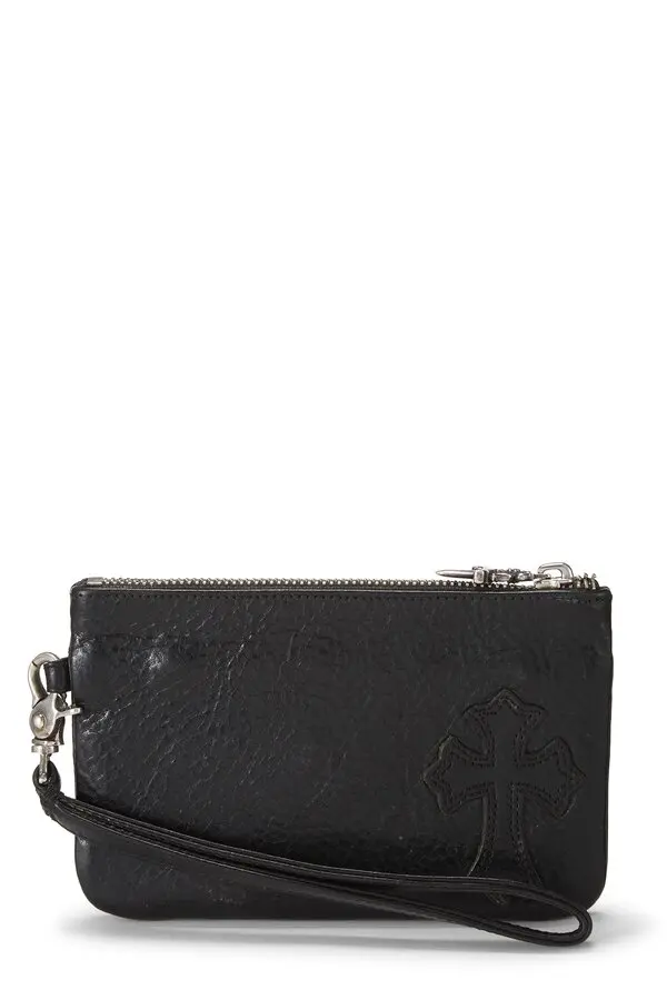 Chrome Hearts Leather Cross Appliqué Wristlet - Black