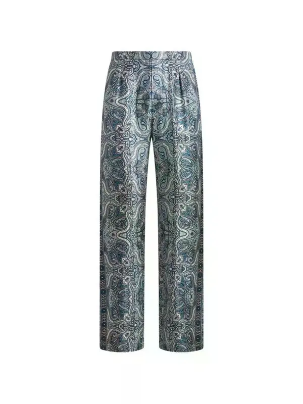Etro Paisley Print Silk Trousers - Blue