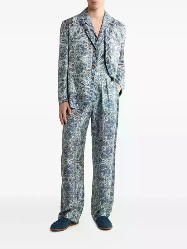 Etro Paisley Print Silk Trousers - Blue