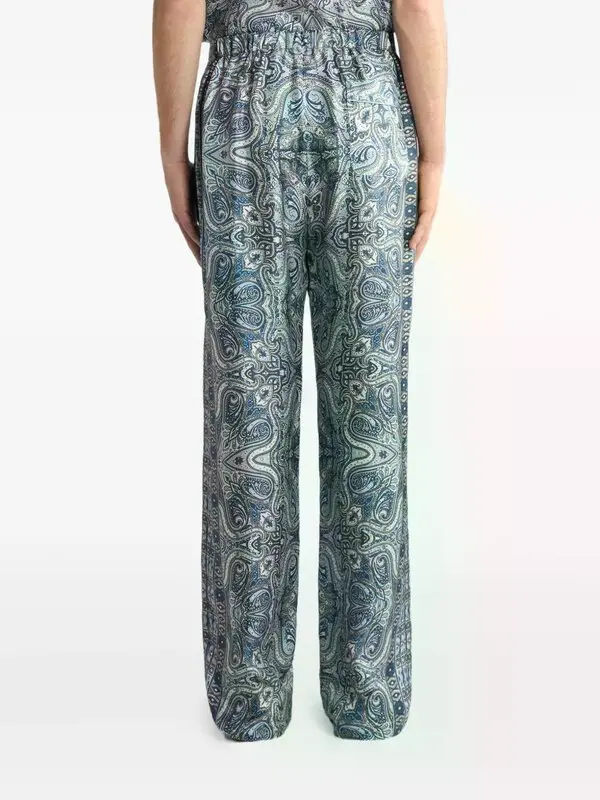 Etro Paisley Print Silk Trousers - Blue