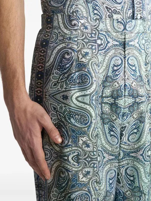 Etro Paisley Print Silk Trousers - Blue