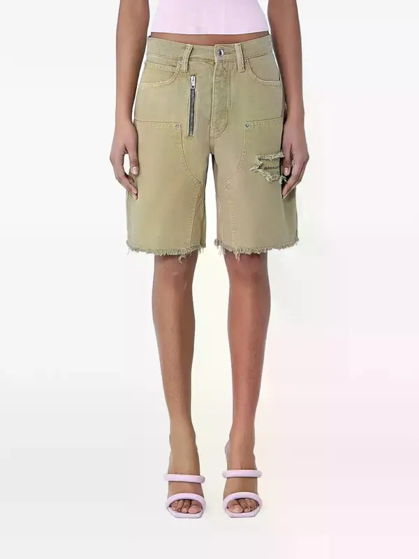 Alexander Wang Zip-detail Distressed Cotton Carpenter Shorts - Neutrals