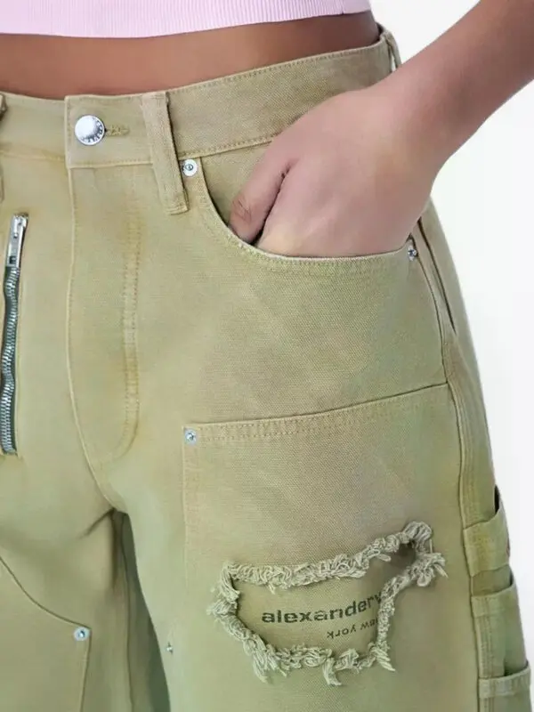 Alexander Wang Zip-detail Distressed Cotton Carpenter Shorts - Neutrals