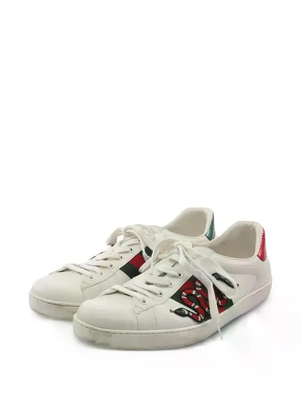 Gucci 2000s Snake-embroidered Leather Sneakers - White