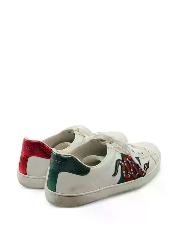 Gucci 2000s Snake-embroidered Leather Sneakers - White