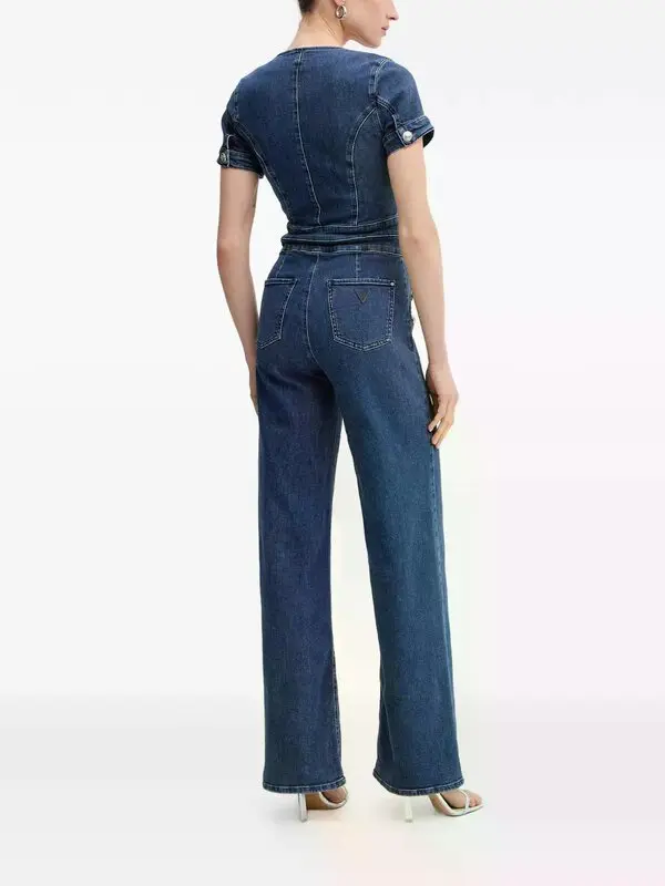 Guess Denim Jumpsuit With Zip Front And Button Embellishments