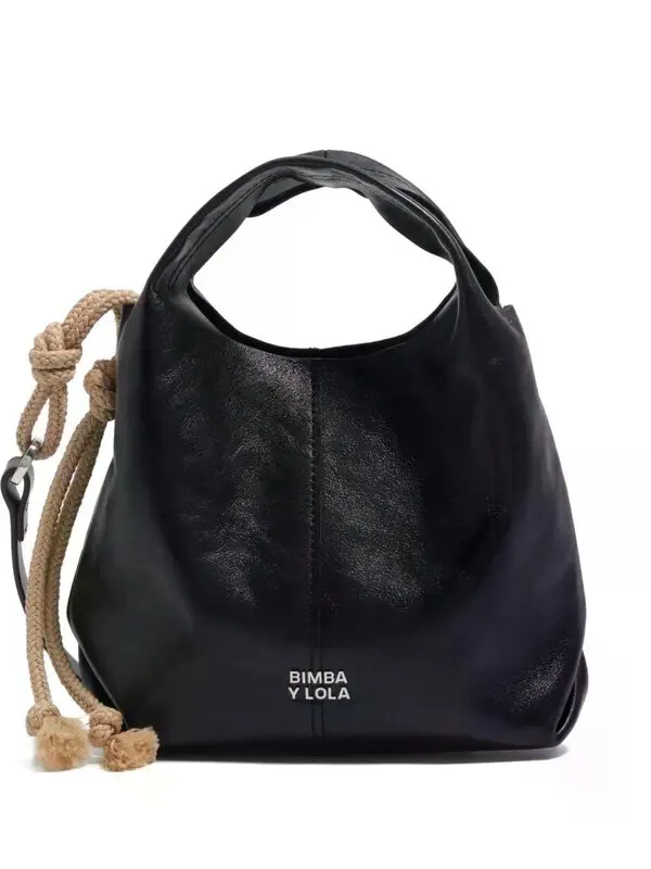 Bimba Y Lola Knot Drawstring Leather Bucket Bag - Black