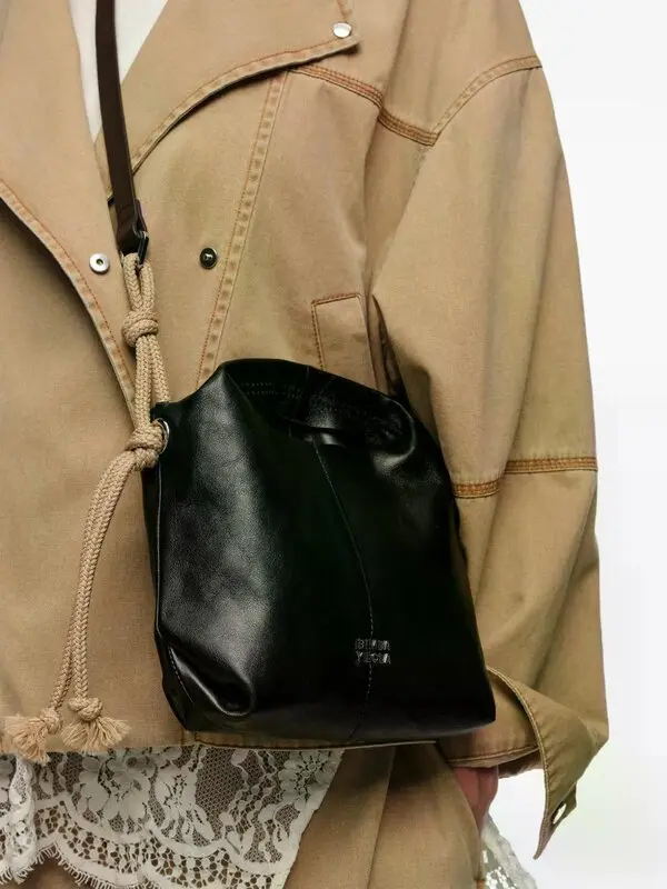 Bimba Y Lola Knot Drawstring Leather Bucket Bag - Black