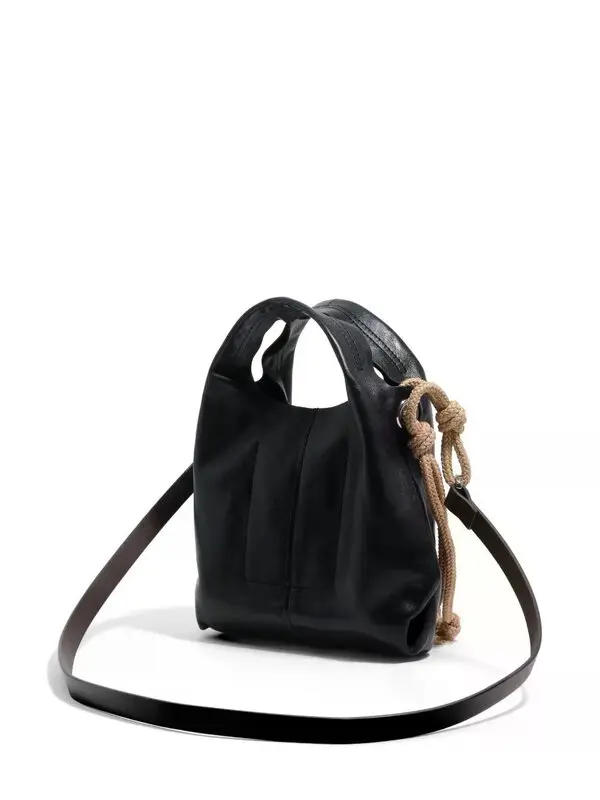 Bimba Y Lola Knot Drawstring Leather Bucket Bag - Black