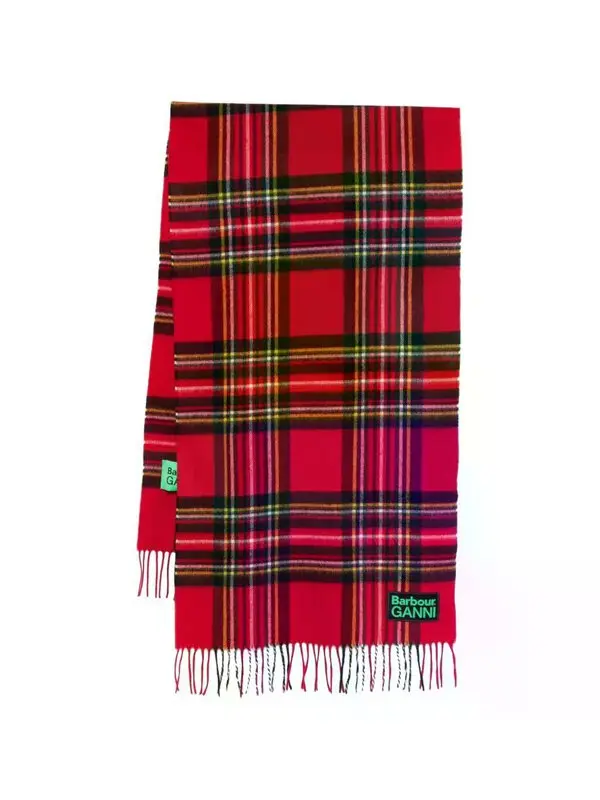 Barbour X Ganni Check Fringed Scarf - Red