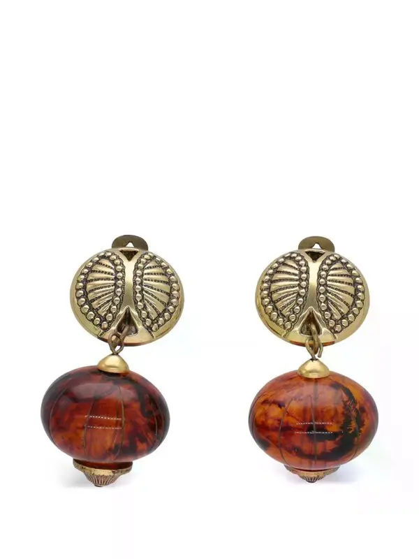 Vintage Engraved Clip-on Earrings - Gold