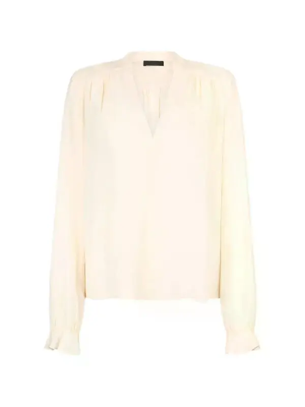 Liu Jo Georgette Blouse With V-neck And Ruffled Cuffs - Neutrals
