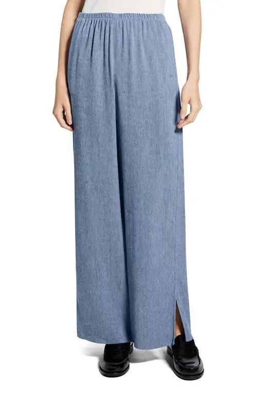 Theory Wide Leg Slit Hem Pants - Light Denim