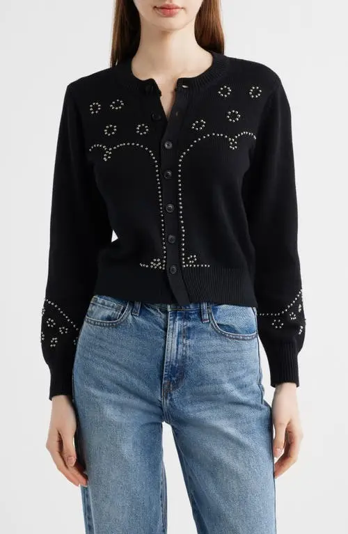 The Great. Studded Cotton Cardigan - Black