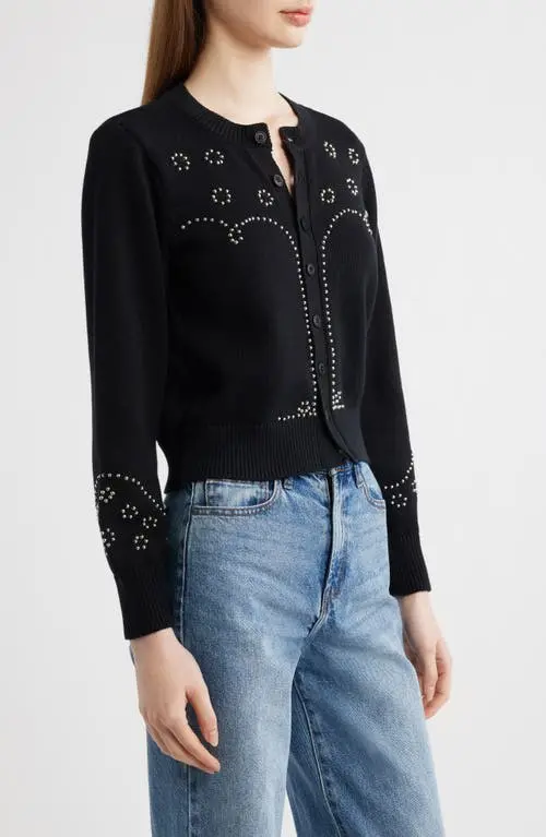 The Great. Studded Cotton Cardigan - Black