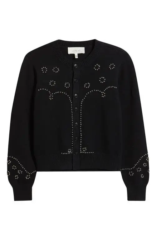 The Great. Studded Cotton Cardigan - Black