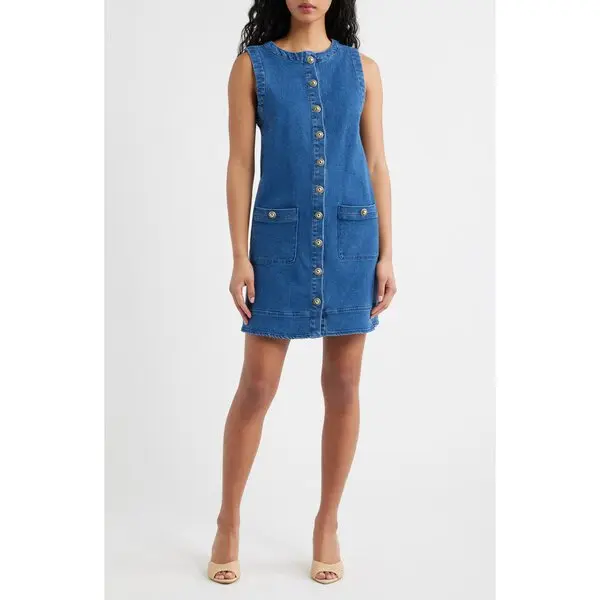 FLYING TOMATO Button-up Denim Mini Shift Dress