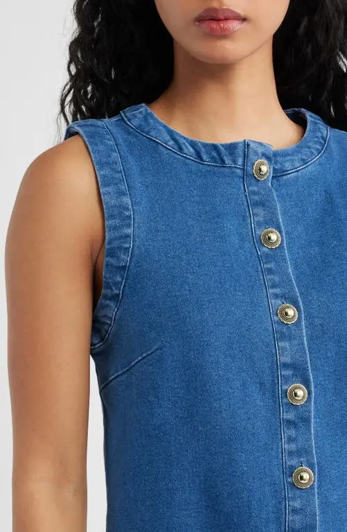 FLYING TOMATO Button-up Denim Mini Shift Dress