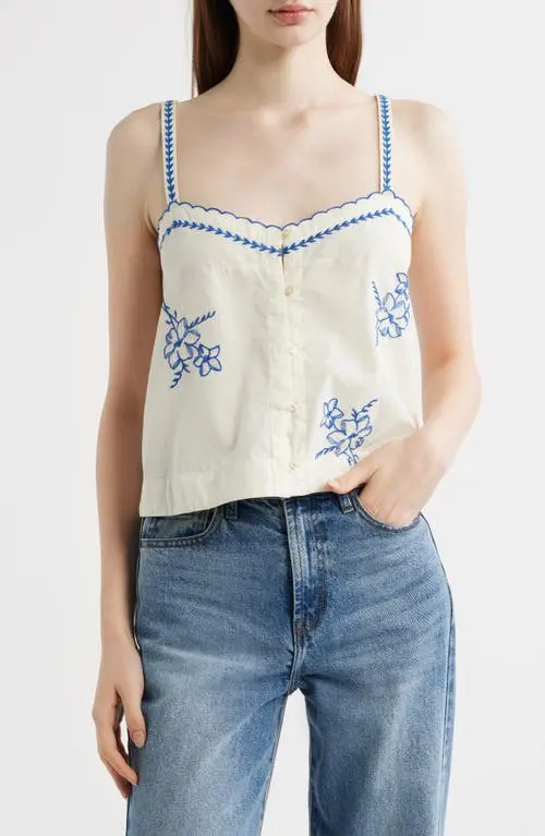 The Great. Floral Embroidered Button-up Top - Cream