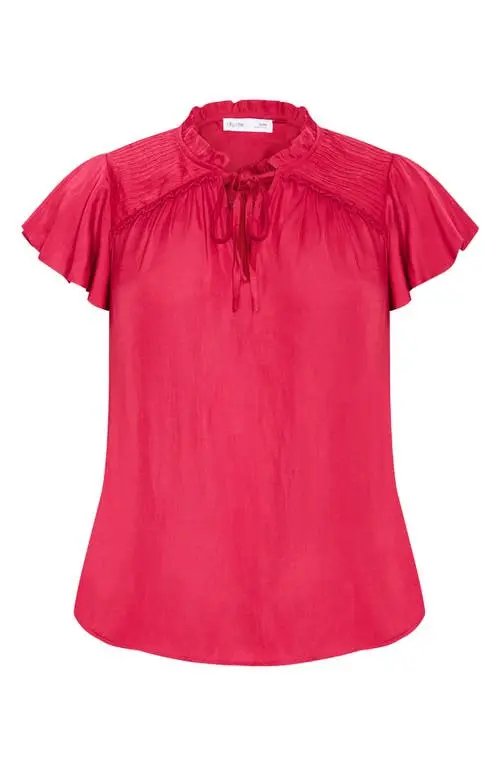 City Chic Woven Shirt With Ruffle Cap Sleeves - Raspberry