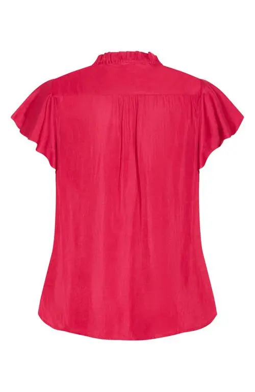 City Chic Woven Shirt With Ruffle Cap Sleeves - Raspberry