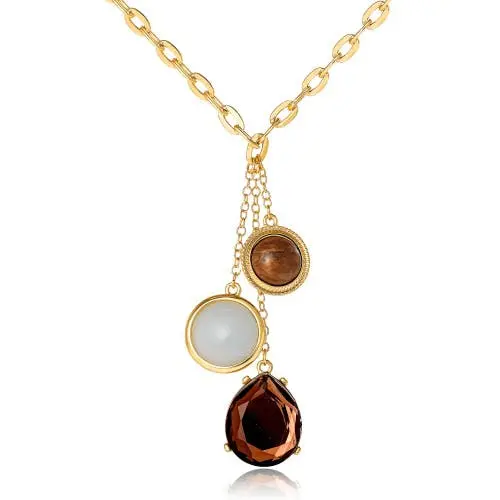 Jessica Simpson Resin Stone Dangle Pendant Necklace - Gold Tone