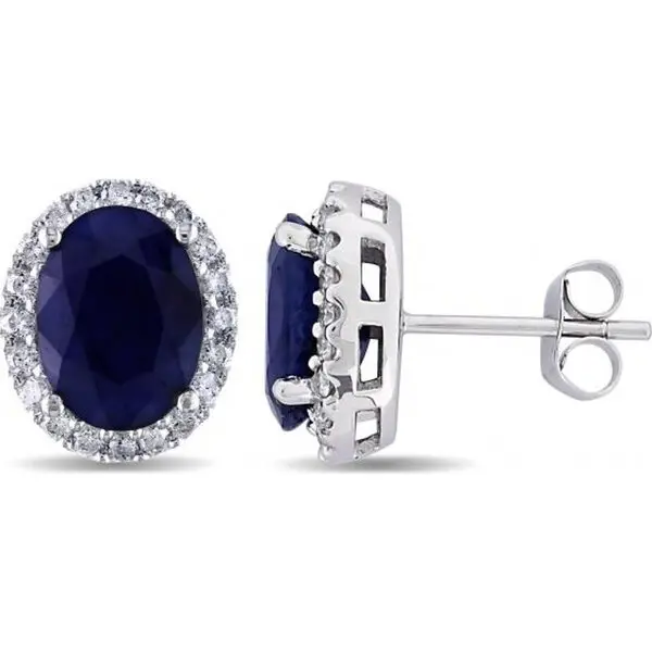 ALLUREZ Oval Sapphire And Diamond Stud Earrings - White Gold