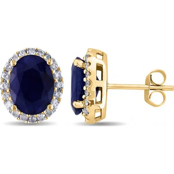 ALLUREZ Oval Sapphire And Diamond Stud Earrings - Yellow Gold