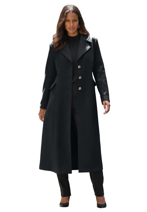 Roaman's Long Tailored Wool Blend Overcoat - Black