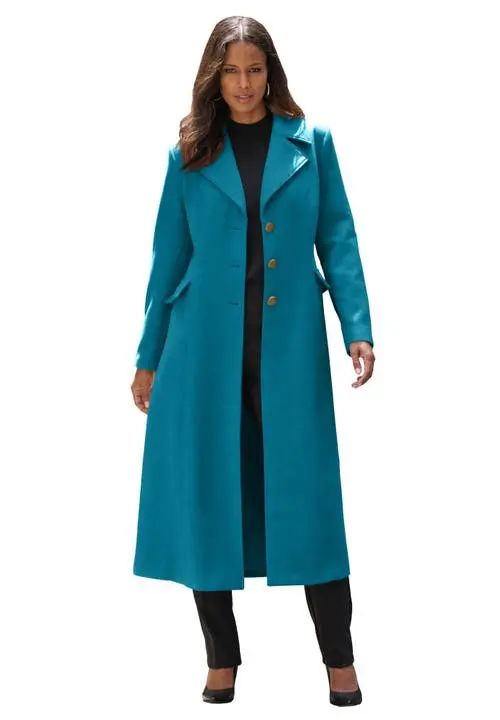 Roaman's Long Tailored Wool Blend Coat - Deep Teal