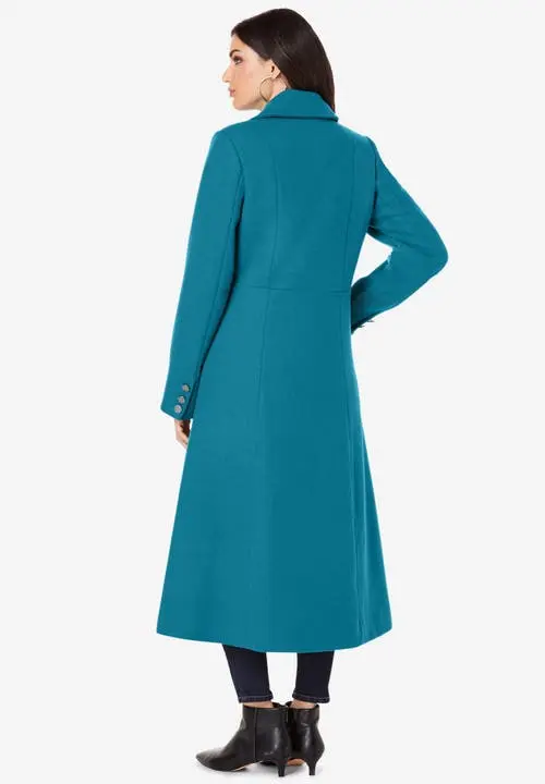 Roaman's Long Tailored Wool Blend Overcoat