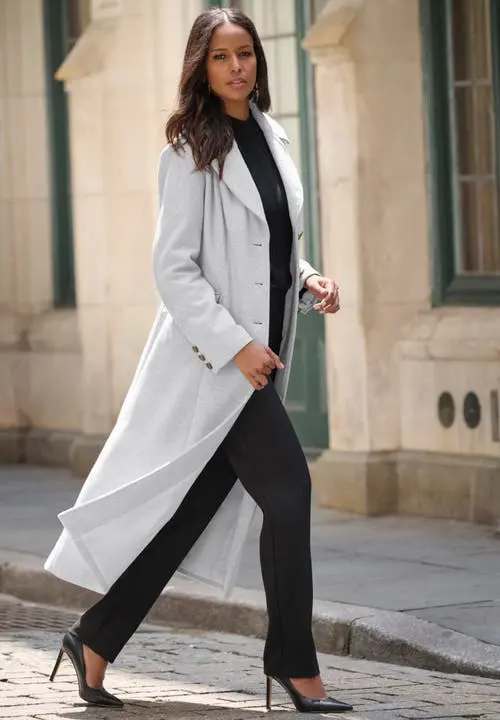 Roaman's Long Tailored Wool Blend Overcoat