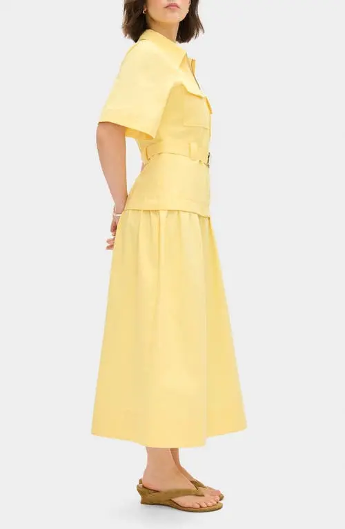 yellow midi shirt dress Yellow Gathered Shirtdress