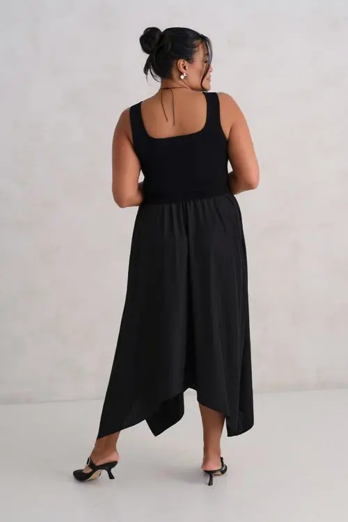 KADA Mixed Media Fit-and-flare Midi Dress - Ink
