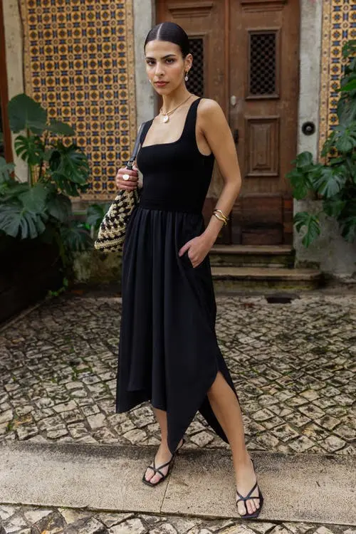 KADA Mixed Media Fit-and-flare Midi Dress - Ink